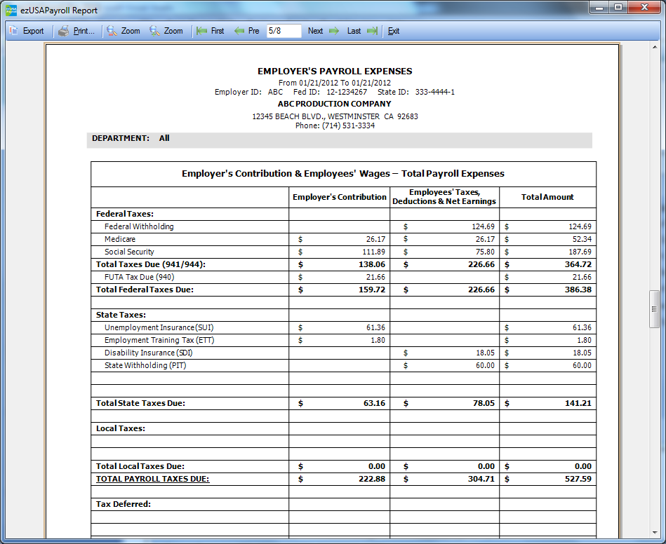 Payroll Register Journal Report